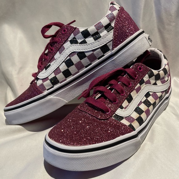Vans | Shoes | Vans Off The Wall Pink Sparkly Checkered Sides Low Top ...